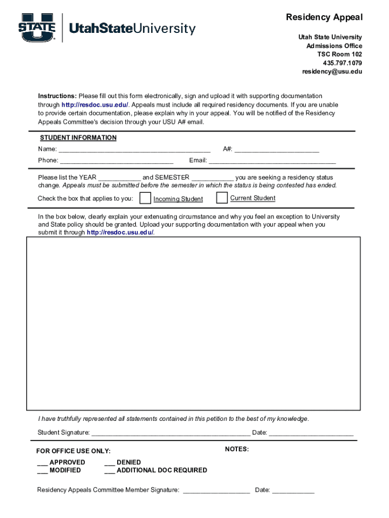 Fillable Online Request for Residency Verification Form - Utah State ...