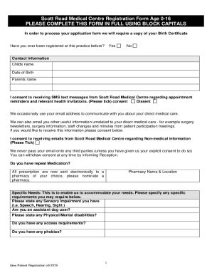 Fillable Online Scott Road Medical Centre Registration Form Fax Email ...