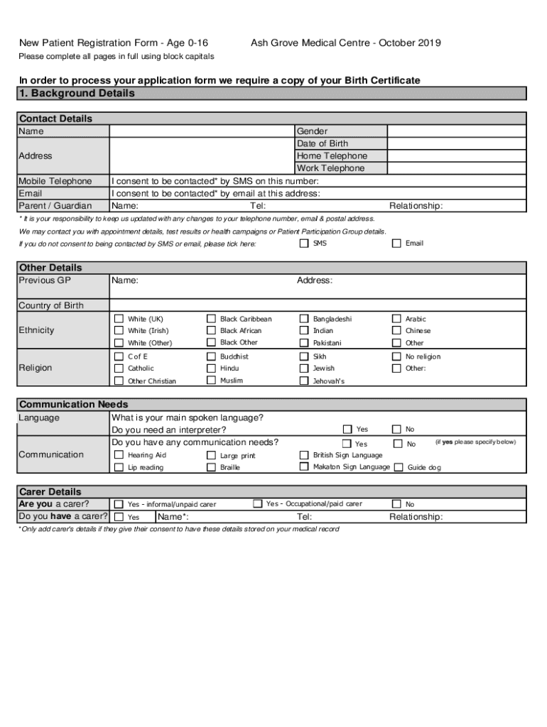 Fillable Online Form: New Patient Registration Fax Email Print - pdfFiller