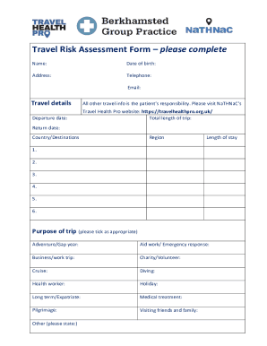 Fillable Online Travel Risk Assessment Form please complete Fax Email ...