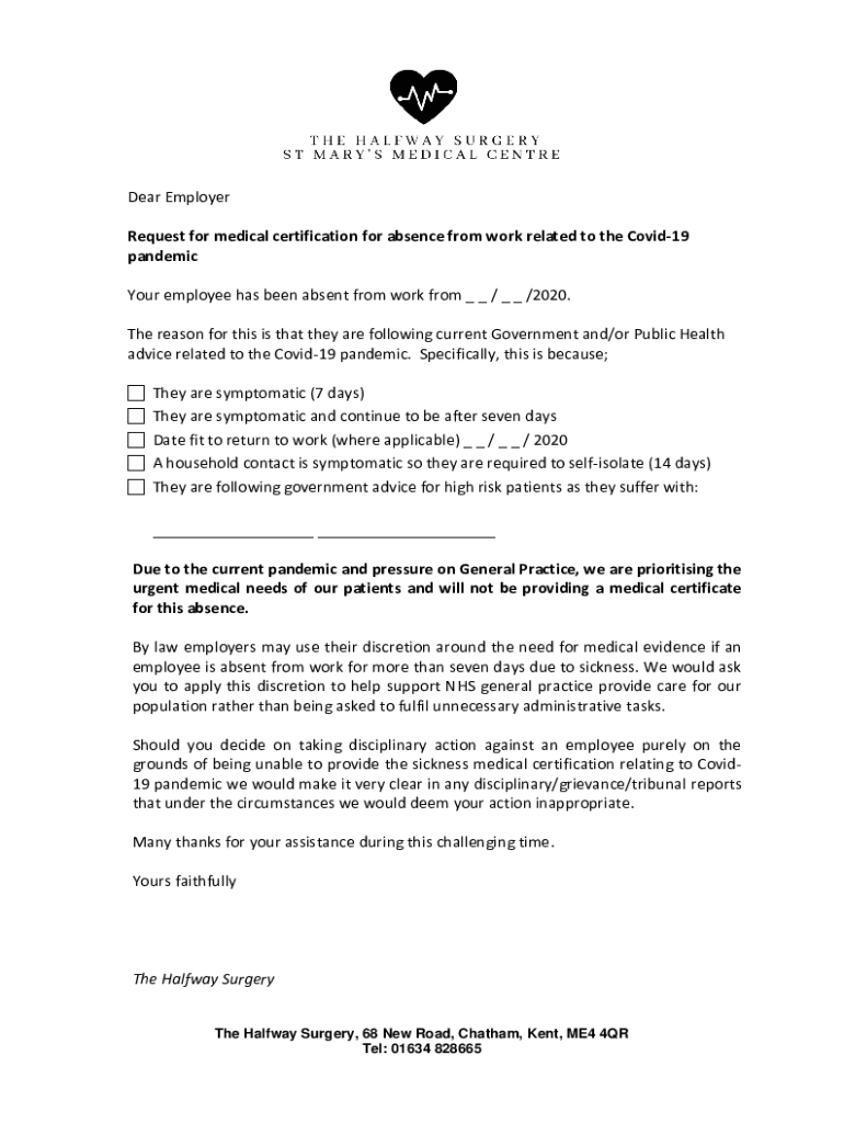 Fillable Online Employer Request for medical certification for absence ...
