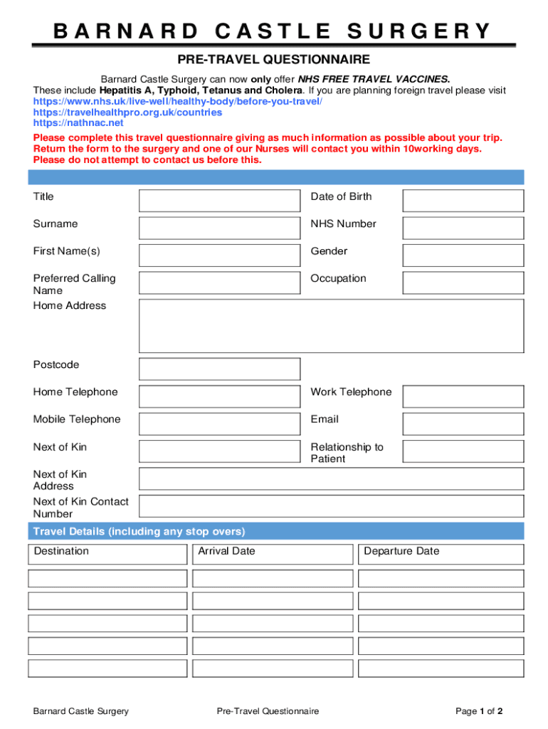 Fillable Online Travel Health - Barnard Castle Surgery Fax Email Print ...
