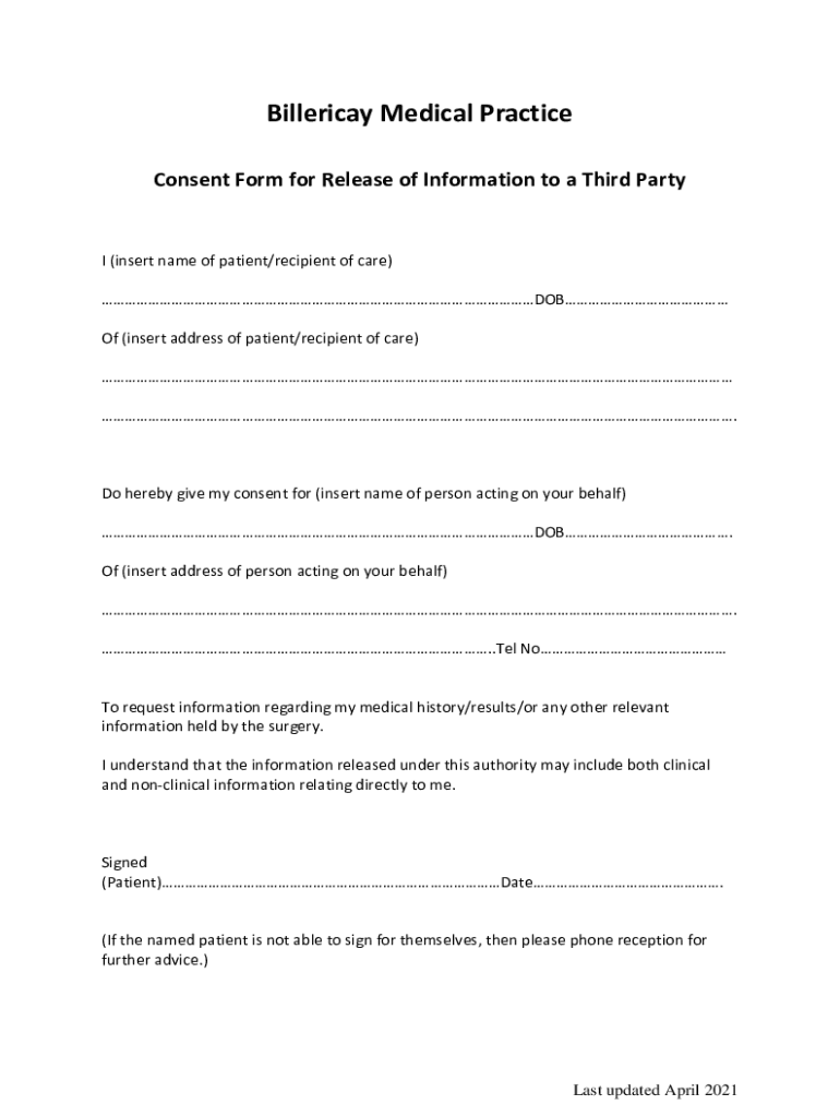 Fillable Online Patient Third Party Enquiry/ Complaint Consent Form Fax ...