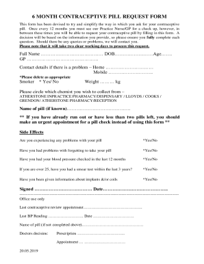 Fillable Online 6 month contraceptive pill request form Fax Email Print ...