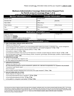 Fillable Online Medicare Administrative Coverage Determination Request ...