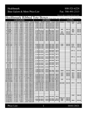 Fillable Online Healthmark 800-521-6224 Bins Galore & More Price List ...