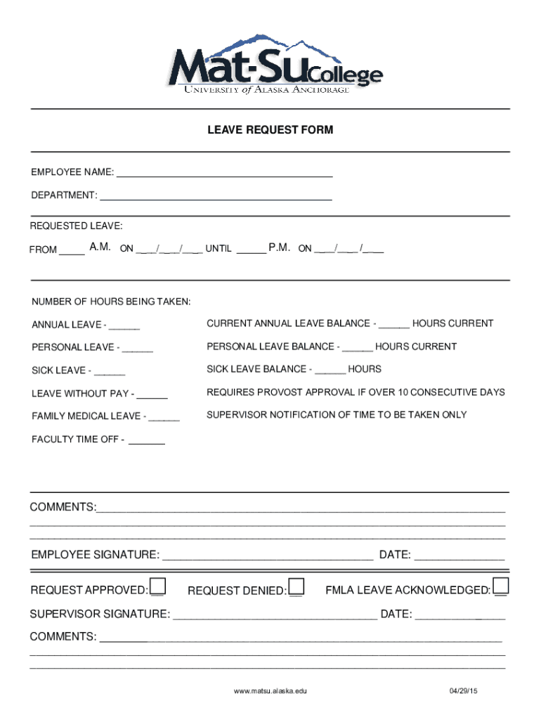 Fillable Online matsu alaska REQUEST YOUR LEAVE OF ABSENCE IN WORKDAY ...