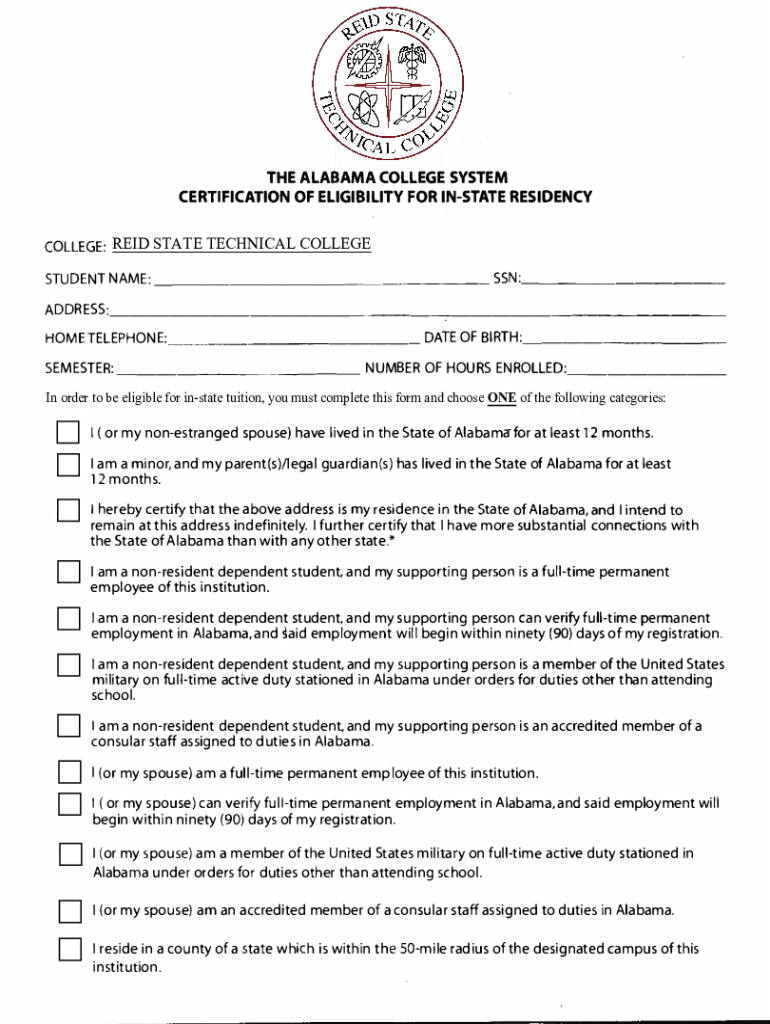 Fillable Online In State Residency Fax Email Print - pdfFiller