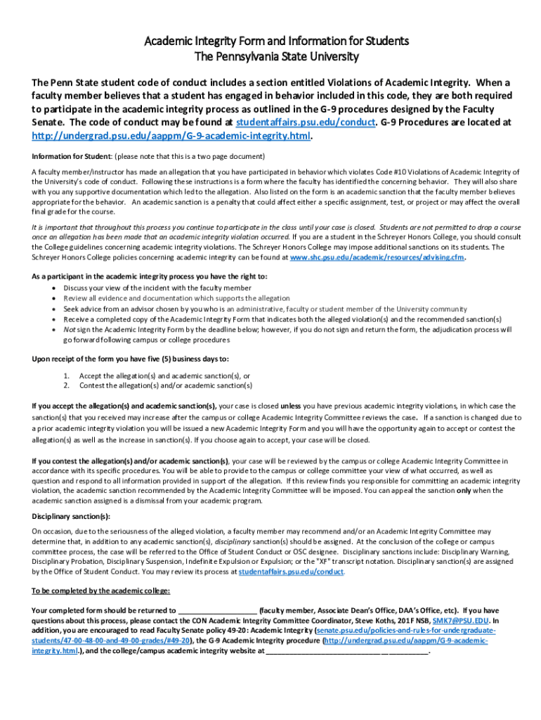 Fillable Online Academic Integrity Form Fax Email Print - pdfFiller