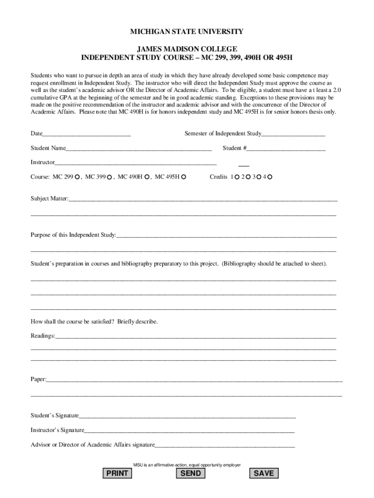 Fillable Online jmc msu independent study form.doc Fax Email Print - pdfFiller