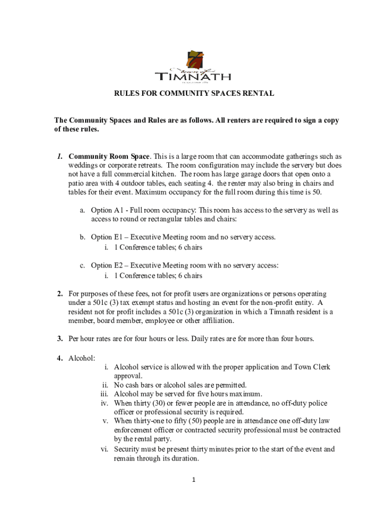 Fillable Online rules for community spaces rental Fax Email Print ...