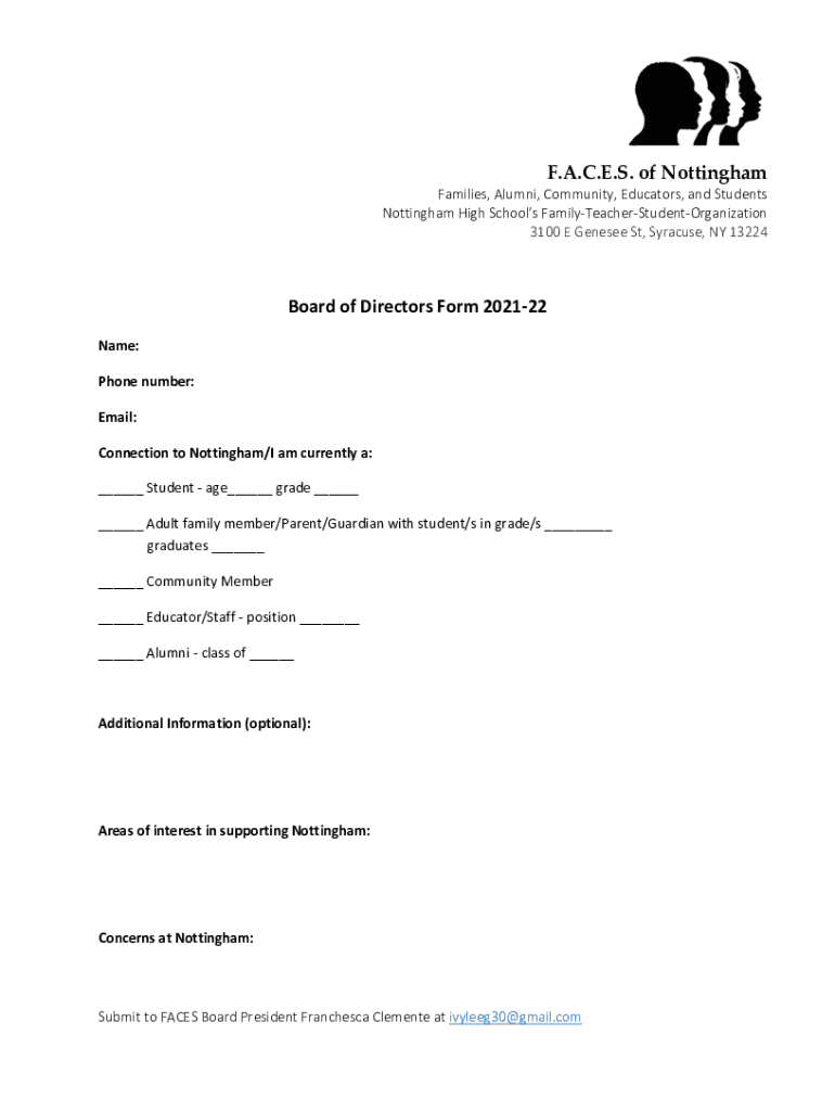 Fillable Online FACES Board Form 21-22.docx Fax Email Print - pdfFiller