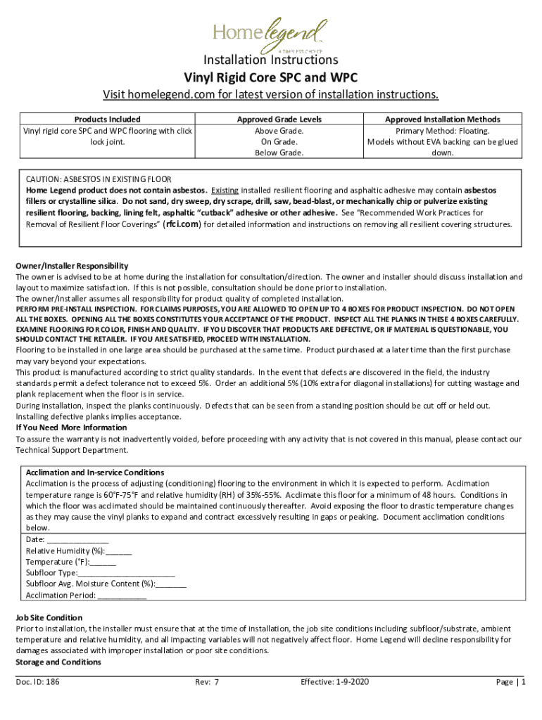 Fillable Online Installation Instructions Vinyl Rigid Core SPC and WPC ...