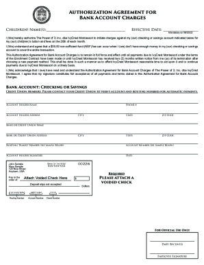 Fillable Online Authorization Agreement for Bank Account Charges Fax ...