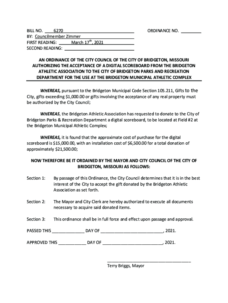 Fillable Online BILL NO. 6270 ORDINANCE NO. BY: Councilmember Zimmer ... Fax Email Print - pdfFiller
