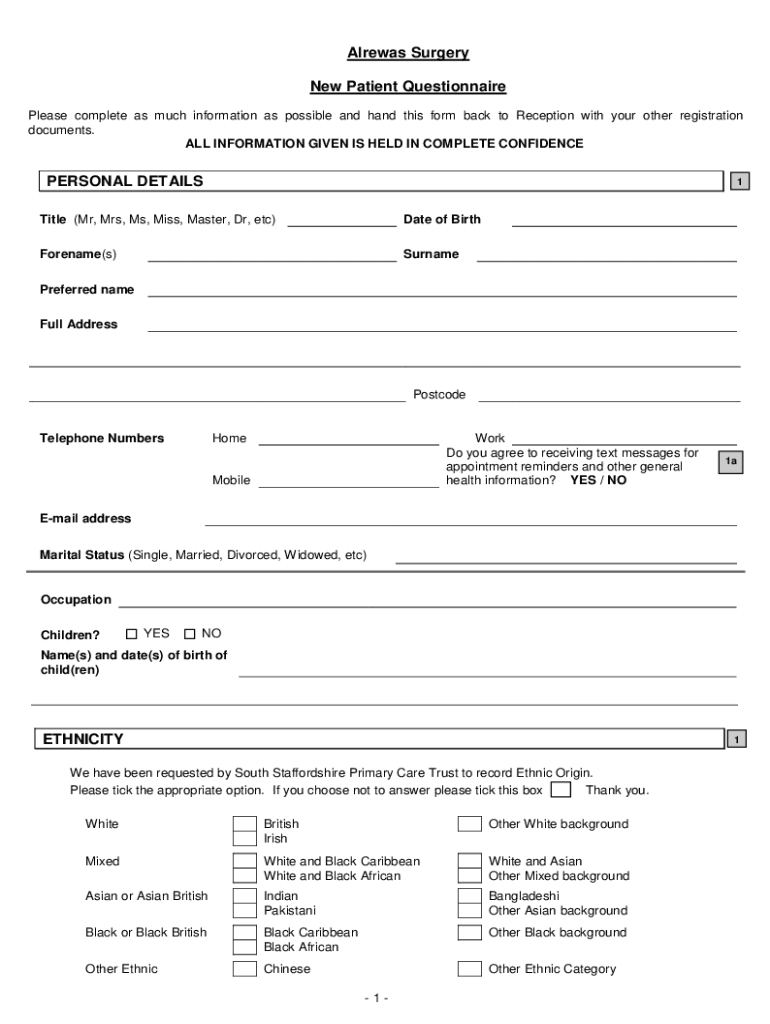 Fillable Online Oakham Surgery New Patient Form Listening Test with ...