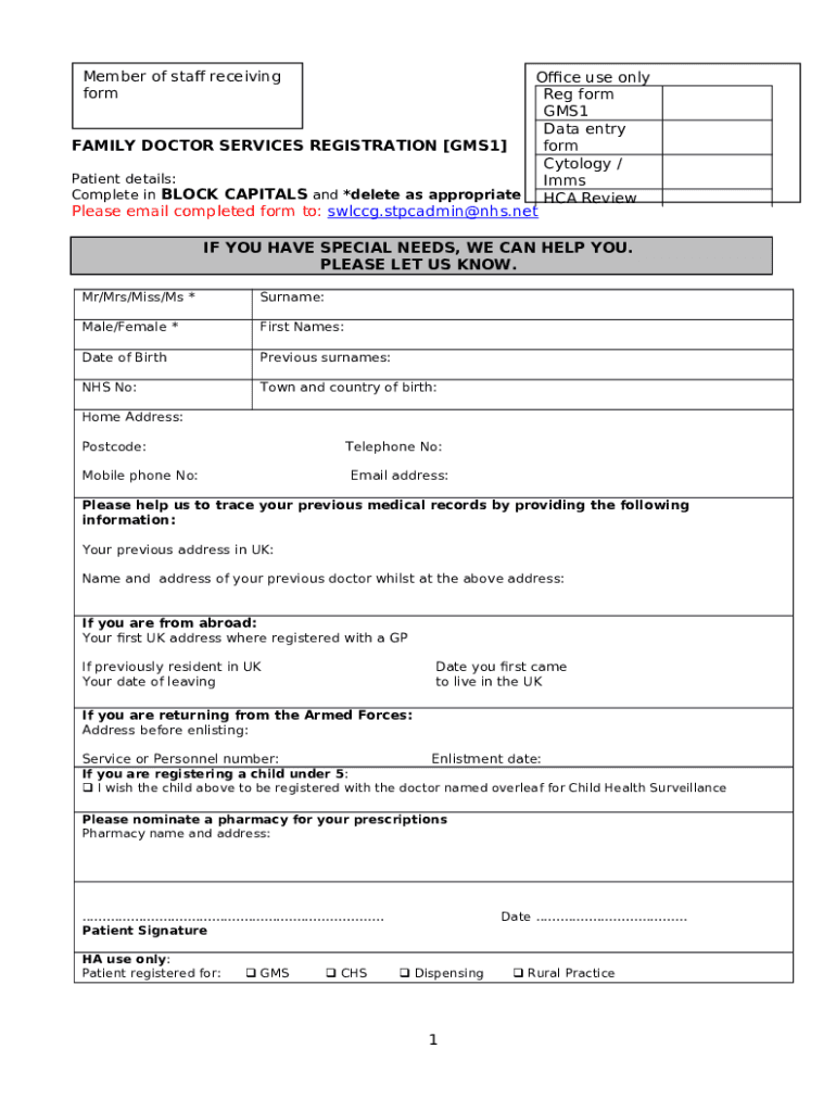 Family Doctor Services Registration Filled Doc Template | pdfFiller