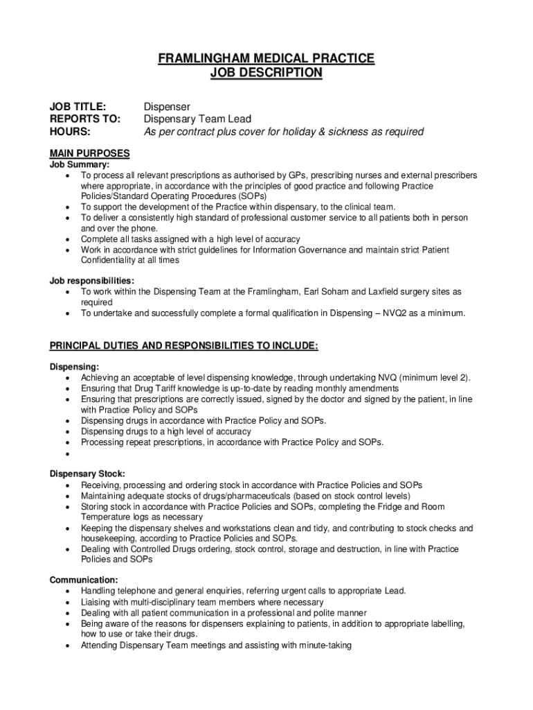 Fillable Online JOB DESCRIPTION JOB TITLE: MEDICAL RECEPTIONIST ... Fax ...