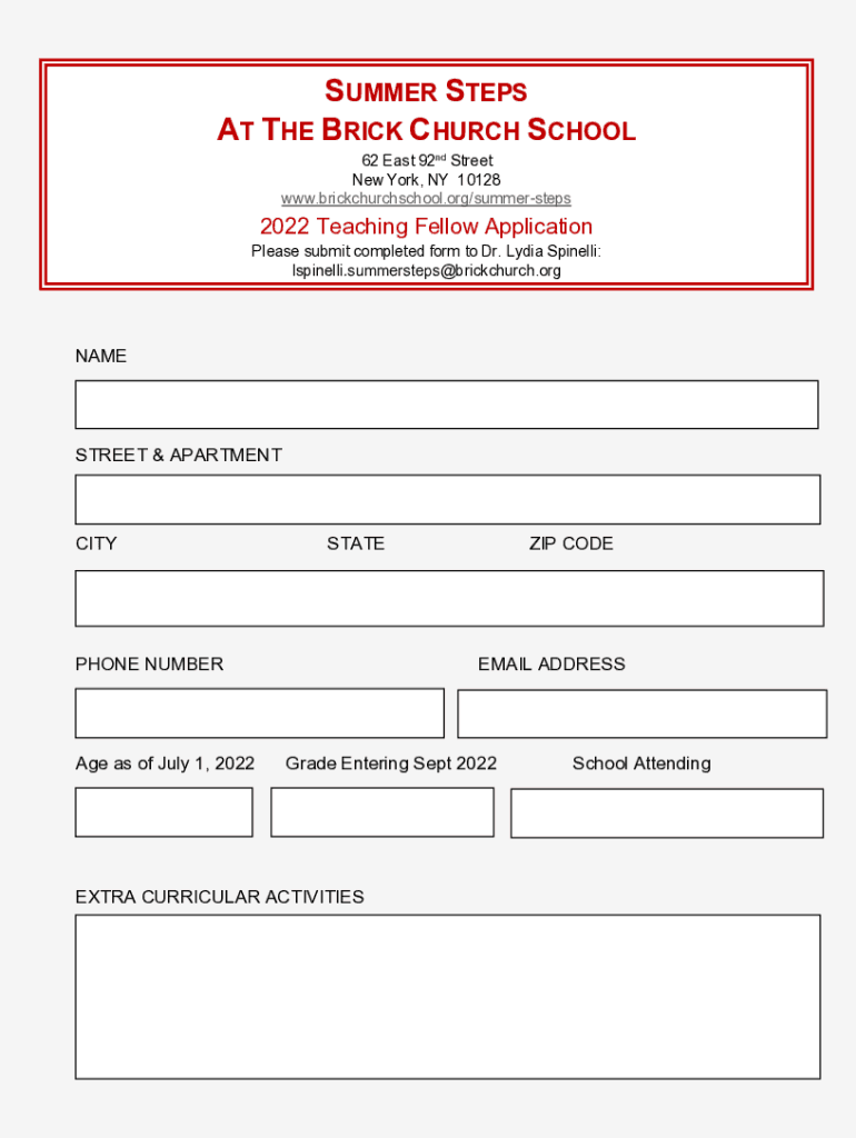 Fillable Online SUMMER STEPS Fax Email Print - pdfFiller