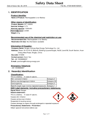 Fillable Online Ni-Cd Rechargeable Battery - SAFETY DATA SHEET Fax ...