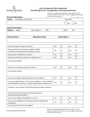 Fillable Online GREENWOOD POLICE DEPARTMENT Application Process Fax ...