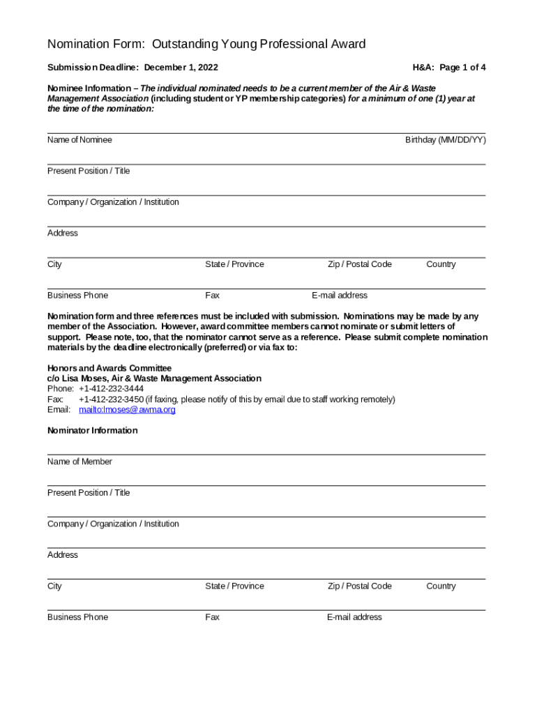 NOMINATION : Outstanding Young Professional ... Doc Template | pdfFiller