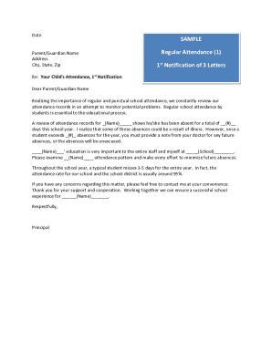 Fillable Online SAMPLE Regular Attendance (1) 1st Notification of 3 ...