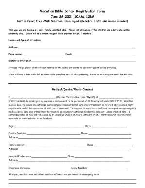 Fillable Online Vacation Bible School Children's Registration Form Fax ...