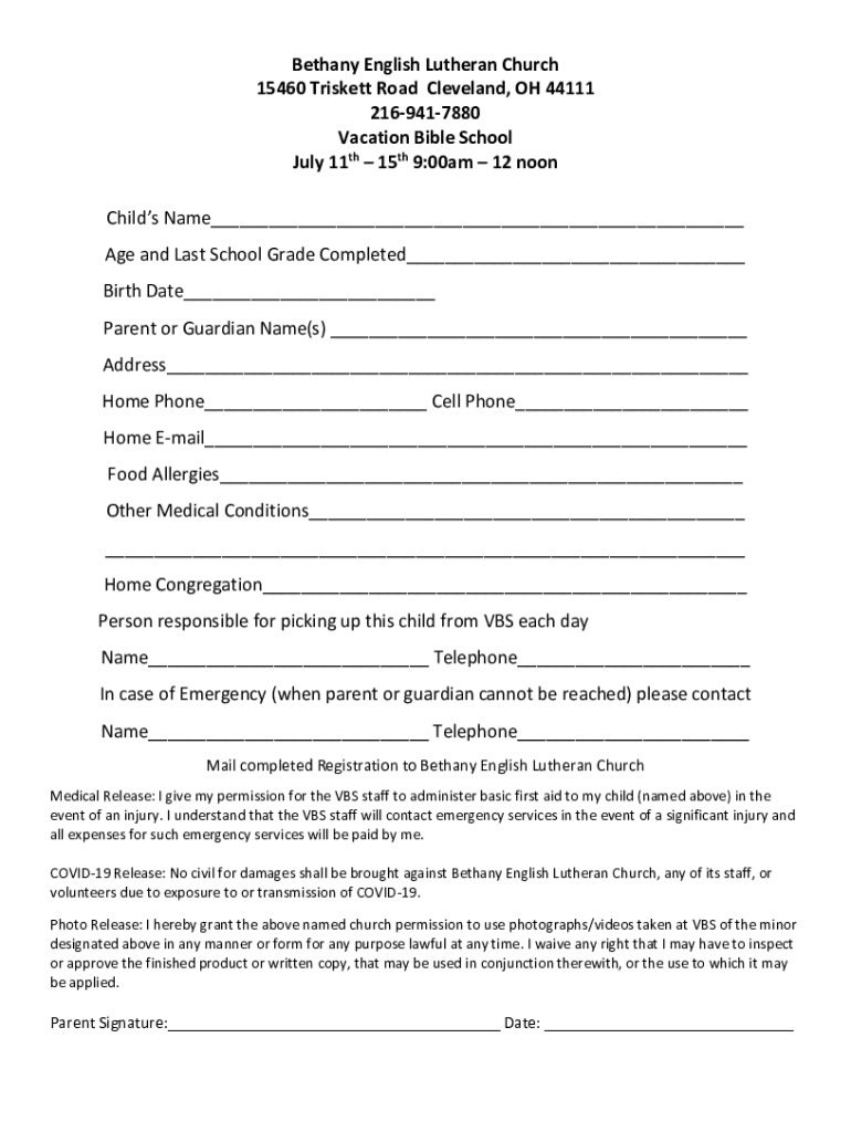 Fillable Online Summer tradition of vacation Bible school begins soon at ... Fax Email Print ...