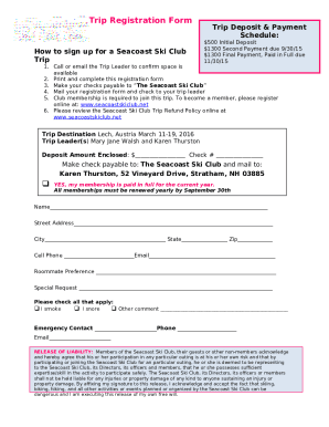 Trip Registration Doc Template | pdfFiller