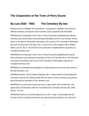 Fillable Online Cemetery Bylaws are up for review in Parry Sound Fax ...