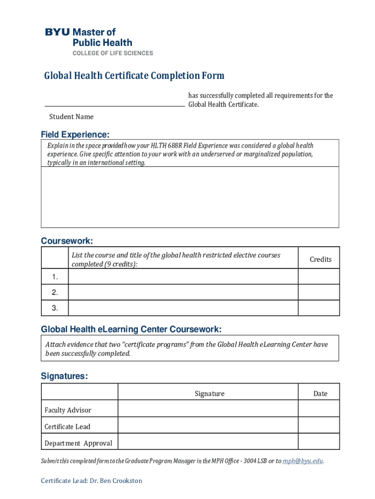 Fillable Online Global Health Certificate Completion Form Fax Email ...