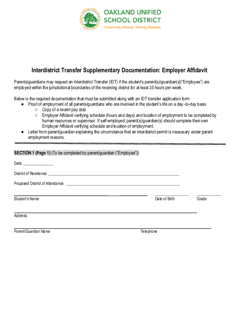 Fillable Online Interdistrict Transfer Supplementary Documentation ...