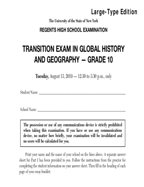 Fillable Online Transition Global History and Geography (Grade 10) exam ...