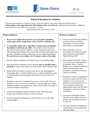 Fillable Online Patient Education for Sedation With Sedation: Without ...