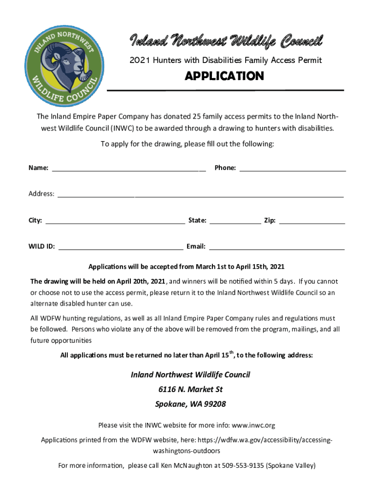 Fillable Online wdfw wa Disabled hunters apply for paper company access ...
