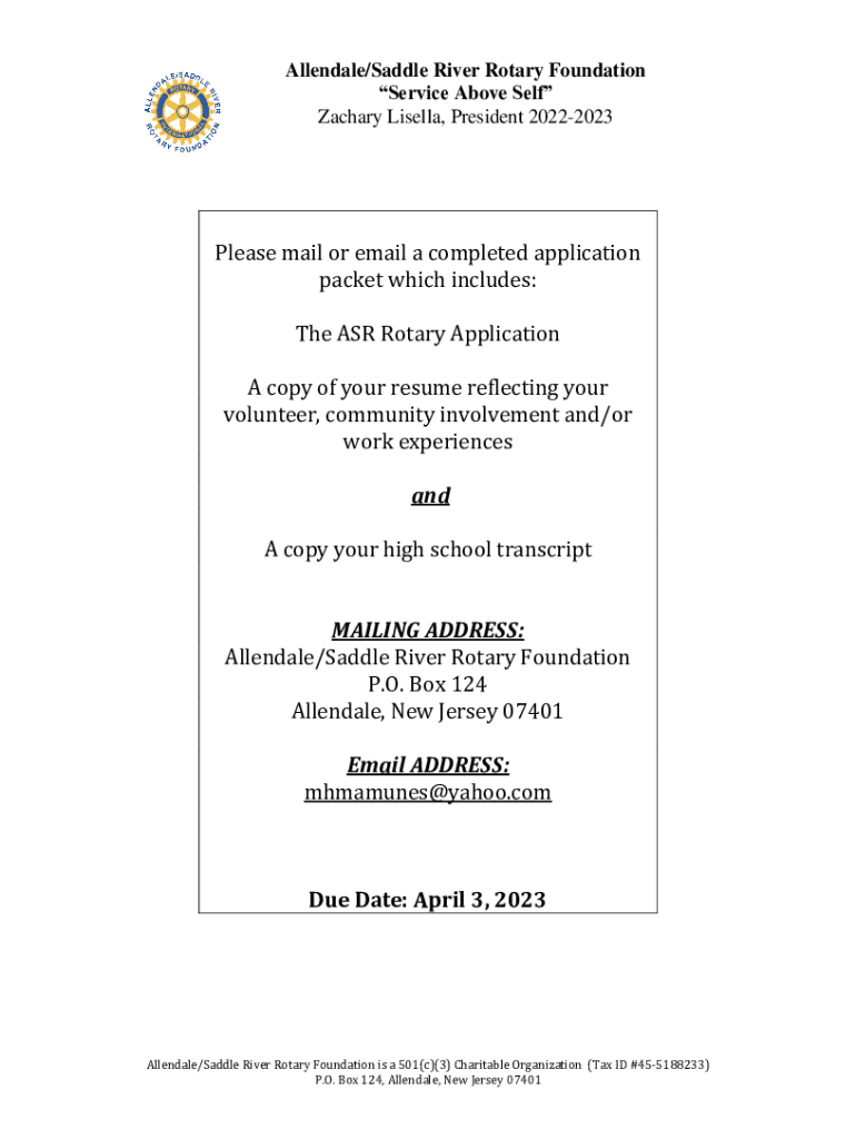 Fillable Online The ASR Rotary Application A copy of your resume ...