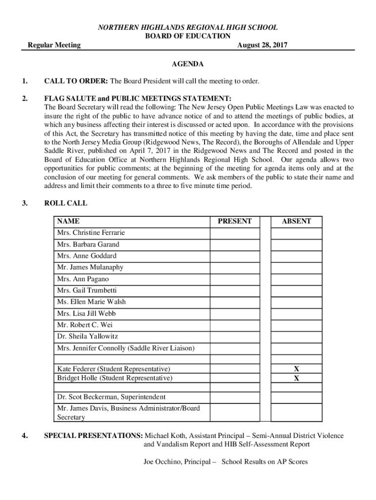 Fillable Online Pledge of Allegiance and Roll Call President, Larry ...