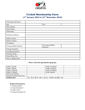 Fillable Online Cricket Membership Form Fax Email Print - pdfFiller