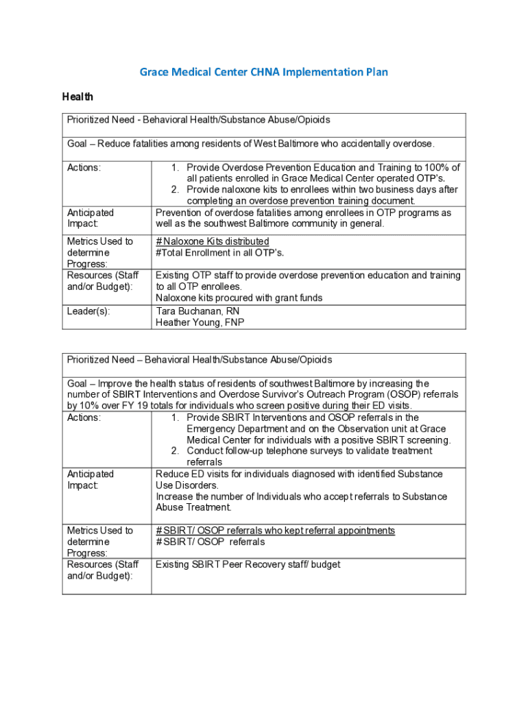 Fillable Online Grace Medical Center CHNA Implementation Plan Fax Email Print - pdfFiller