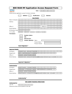 Fillable Online BSE StAR MF Application Access Request Form Fax Email ...