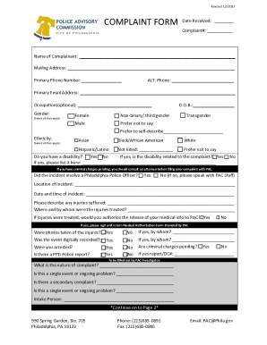 Fillable Online Enclosed is a Complaint Form for your use in filing a formal ... Fax Email Print ...