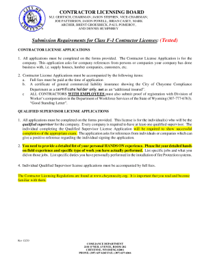 Fillable Online Submission Requirements for Class F-1 Contractor ...