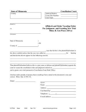 Fillable Online Affidavit And Order Vacating Order For Judgment And ...