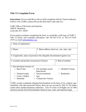 Fillable Online Americans with Disabilities Act Complaint Form and ...
