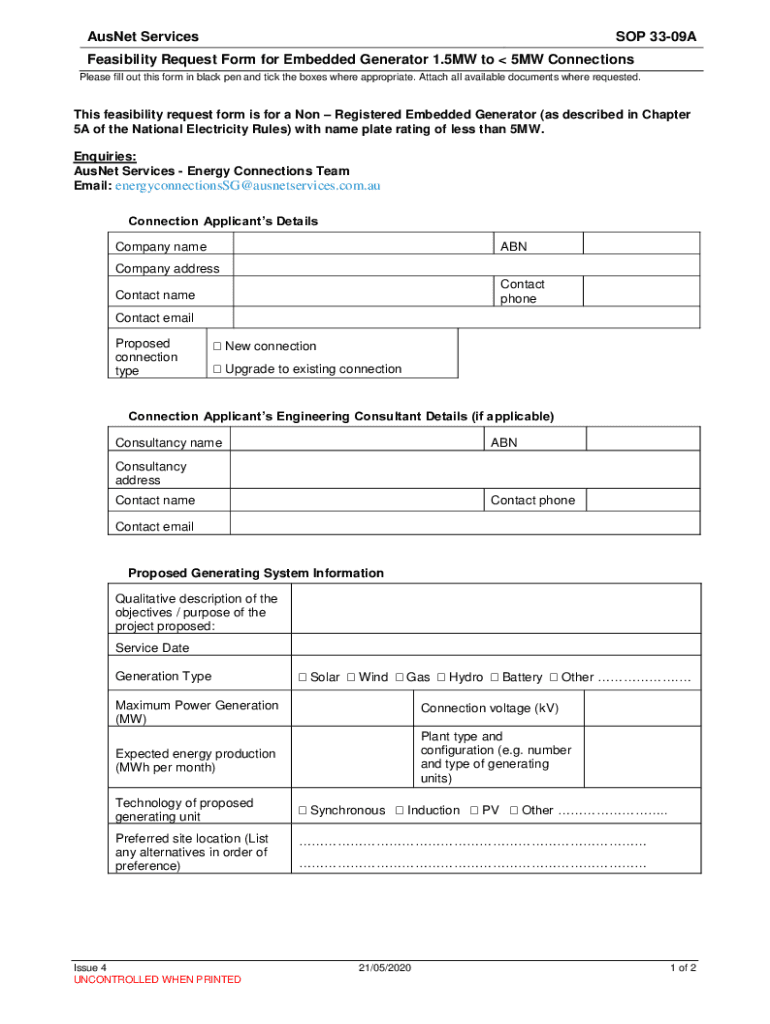 Fillable Online Feasibility Request Form for Embedded Generator 1.5MW ...