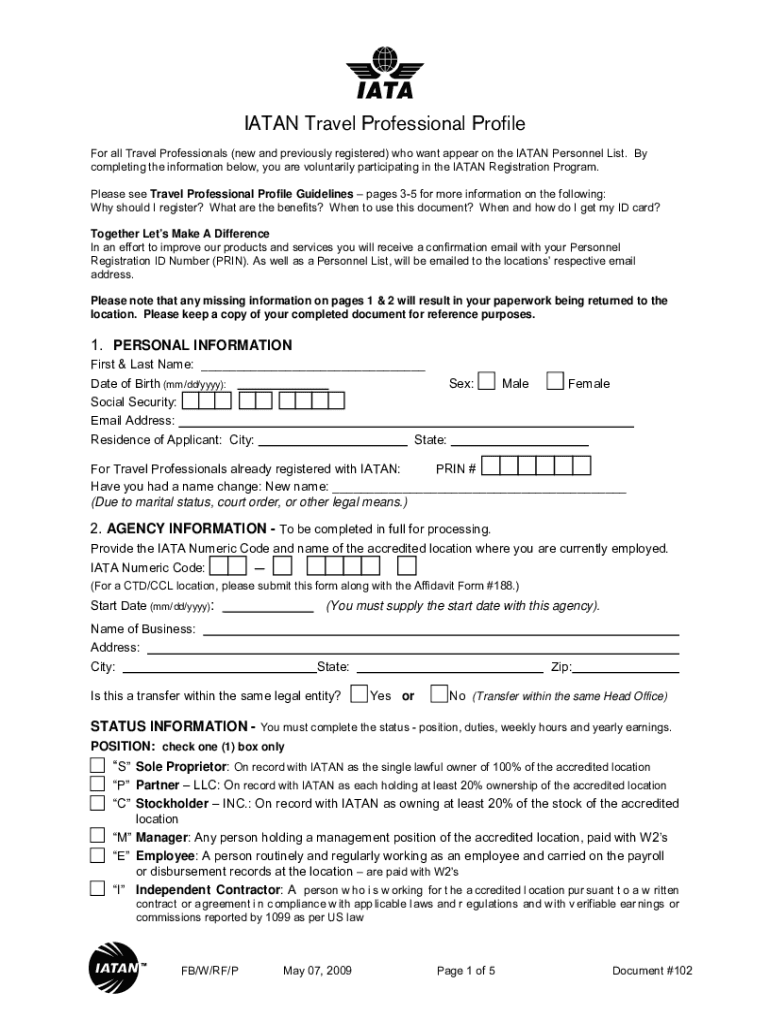 Fillable Online IATAN Travel Professional Profile Form Fax Email Print ...