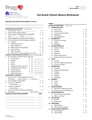 Fillable Online Out Reach Patient History Worksheet Fax Email Print ...