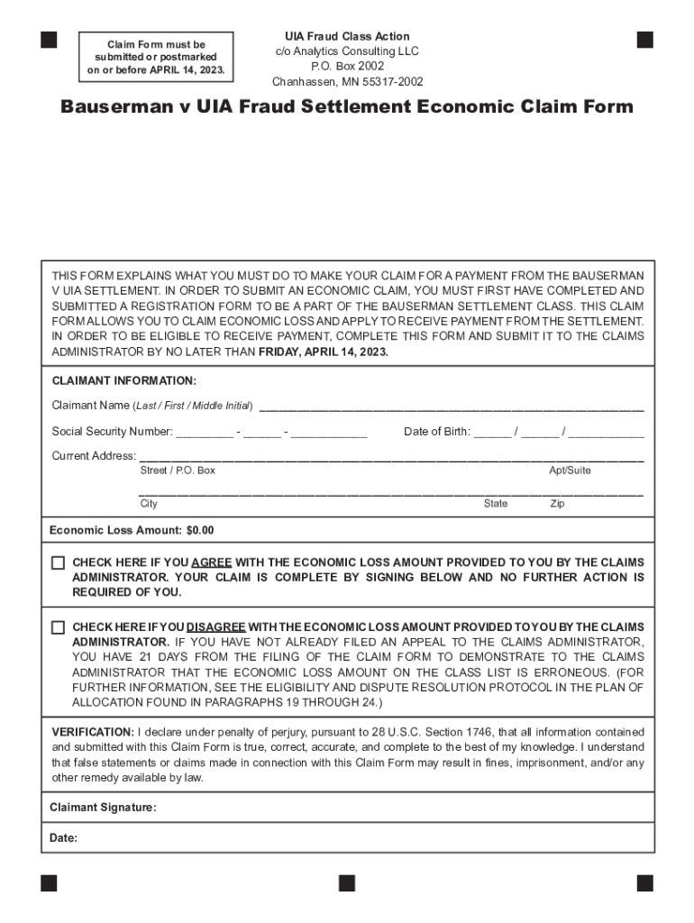 Fillable Online Deadline Arrives Tomorrow for Claims in Bauserman ...