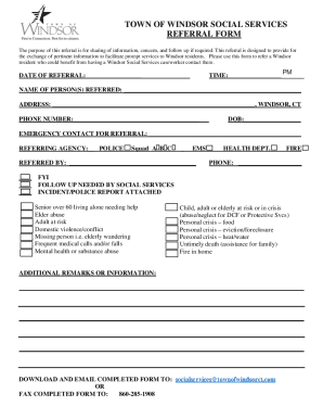 Fillable Online TOWN OF WINDSOR SOCIAL SERVICES REFERRAL FORM Fax Email ...